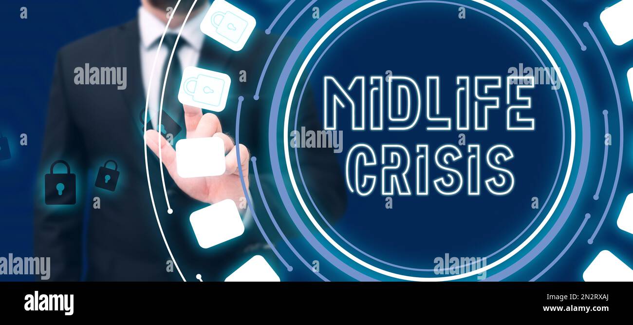Text caption presenting Midlife Crisis, Business overview Software ... Text caption presenting Midlife Crisis, Business overview Software ...