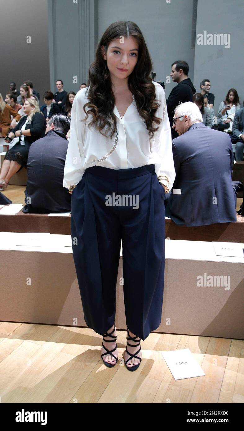 Singer Lorde poses as she arrives for Chloe's ready to wear fall-winter ...