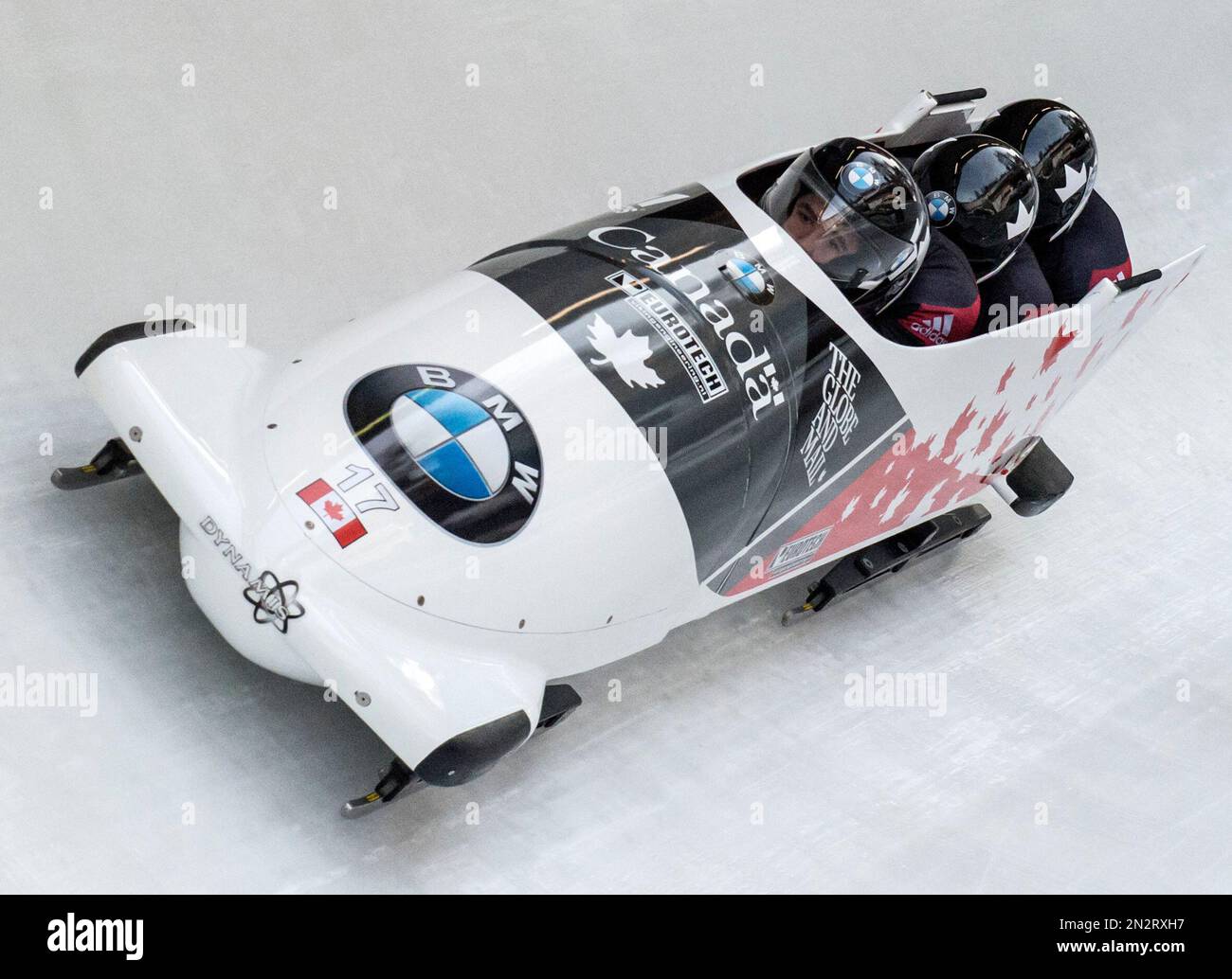 Canada's Chris Spring and his team compete during the four-man bobsled ...