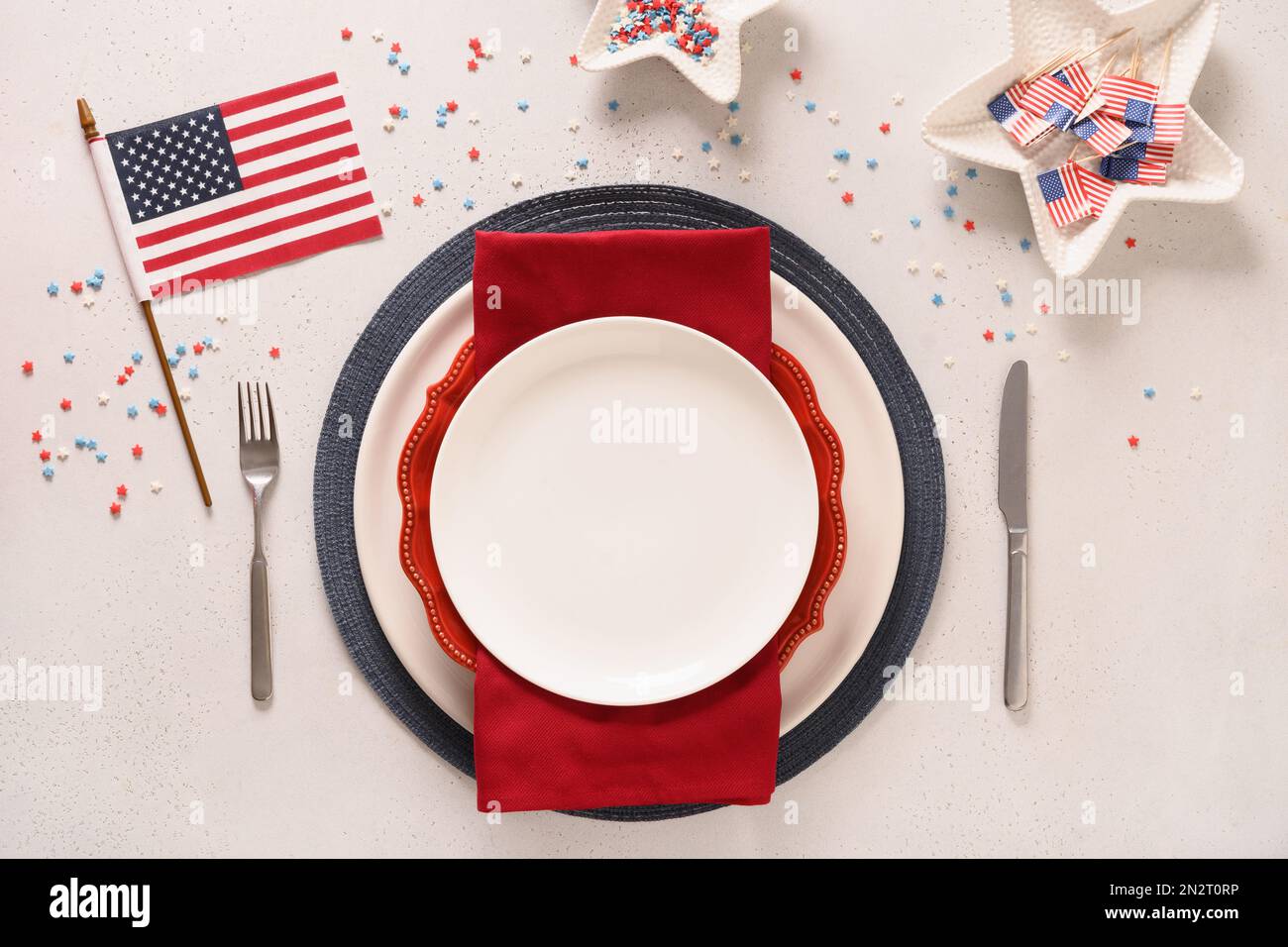 Patriotic table setting with american flag and decoration in national ...