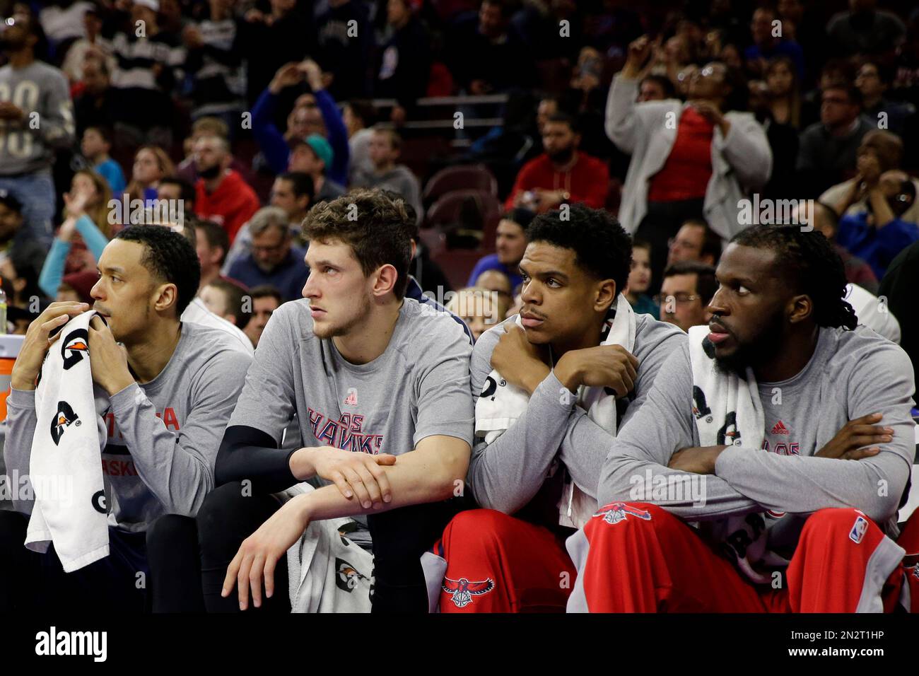 Atlanta Hawks players watch from the bench during the final minutes of ...
