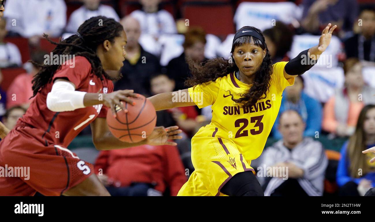 Arizona State's Elisha Davis (23) defends Stanford's Lili Thompson ...
