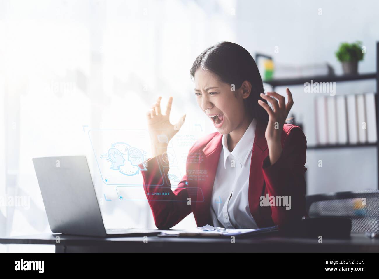 Chatbot Chat with AI, Artificial Intelligence. Business woman worry ...