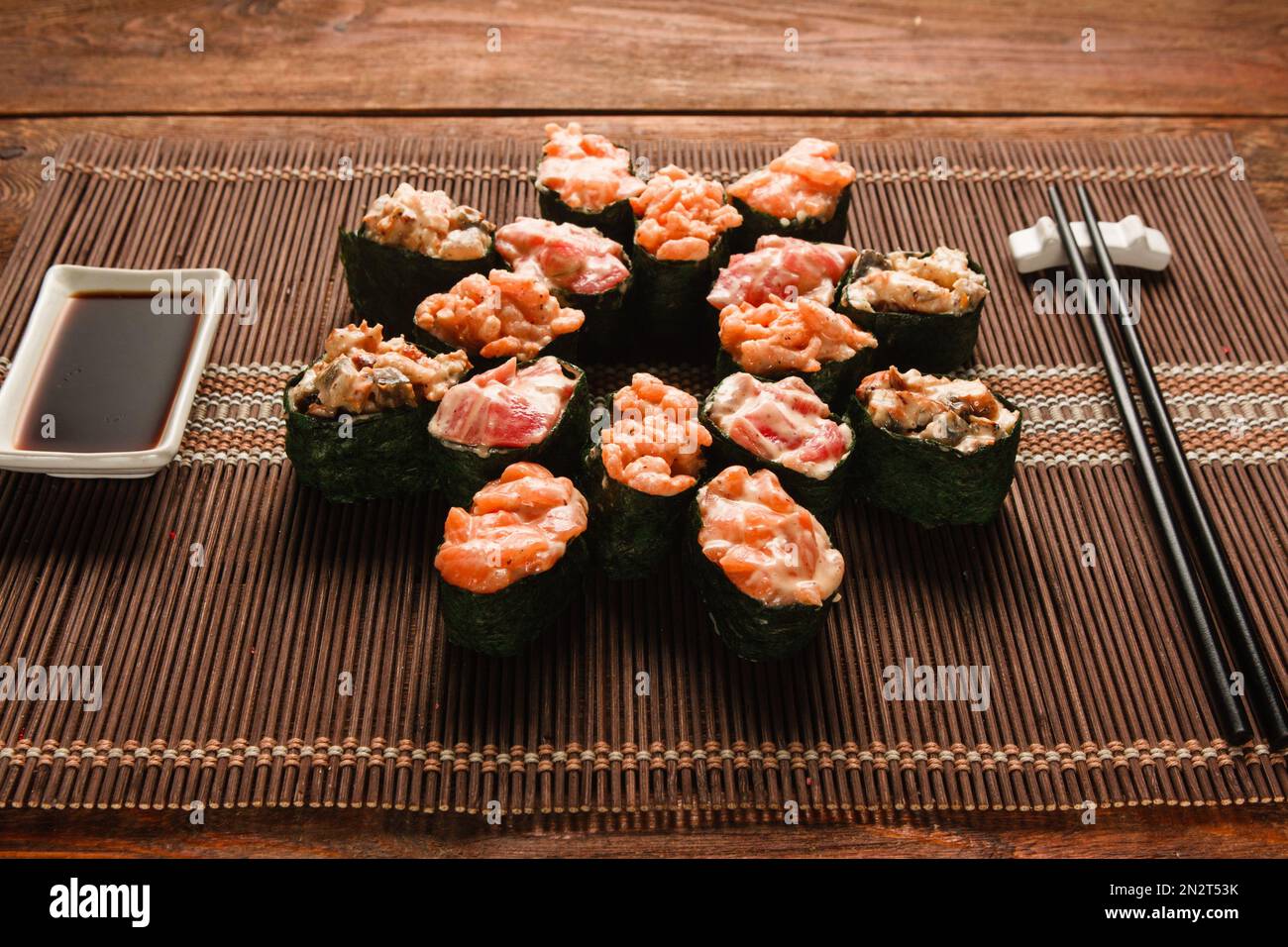Japanese gunkan sushi roll delicious set, close up Stock Photo - Alamy