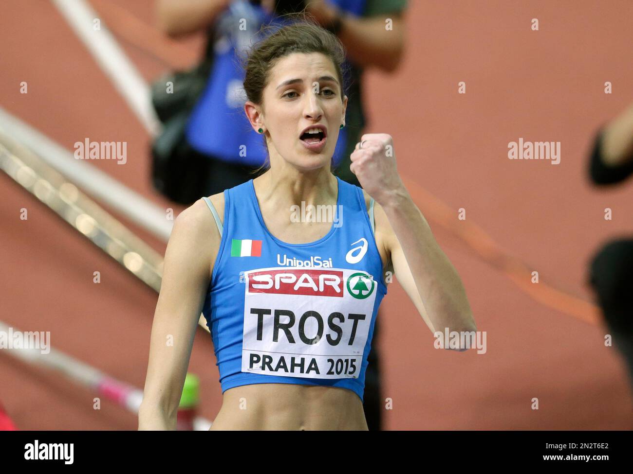 Italy's silver medal winner Alessia Trost celebrates during the women's ...