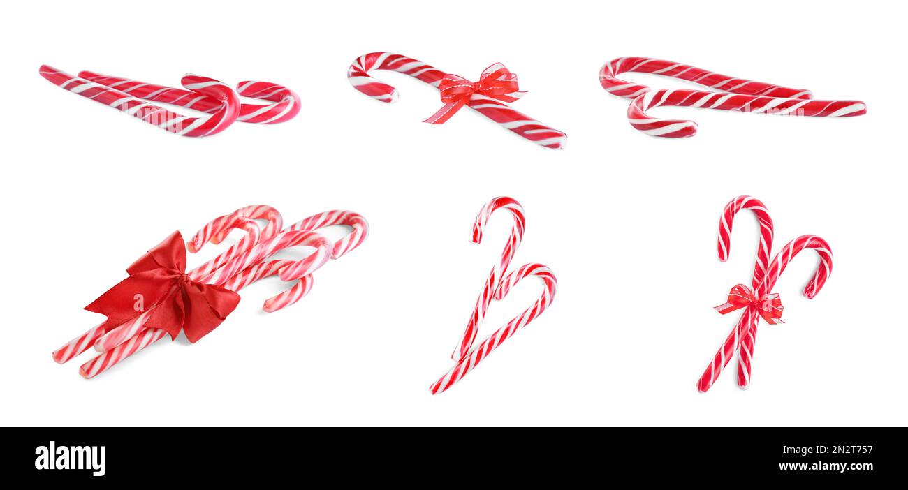 Set of Christmas candy canes on white background. Banner design Stock ...