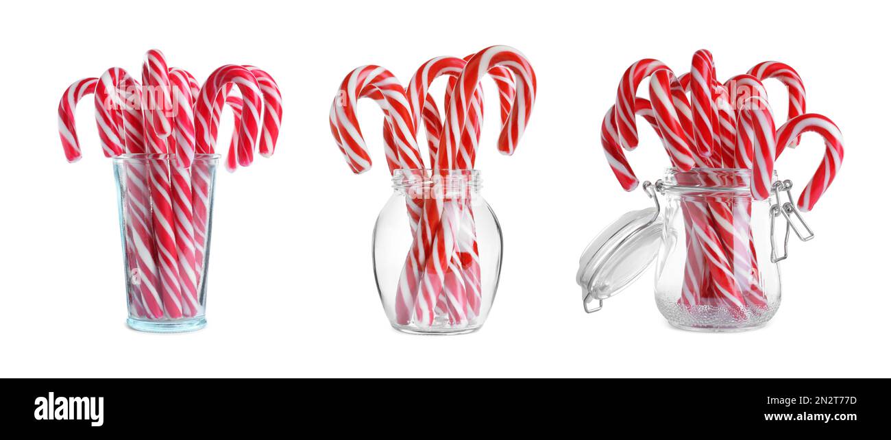 Set of Christmas candy canes on white background. Banner design Stock ...