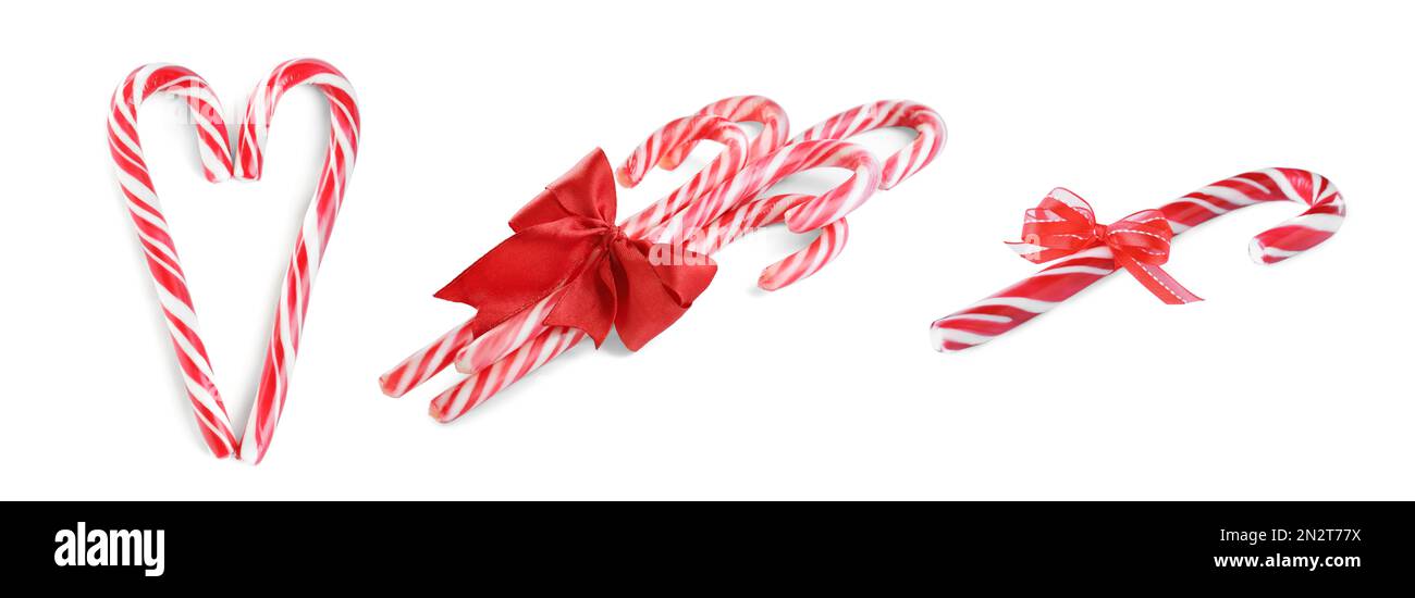 Set of Christmas candy canes on white background. Banner design Stock ...