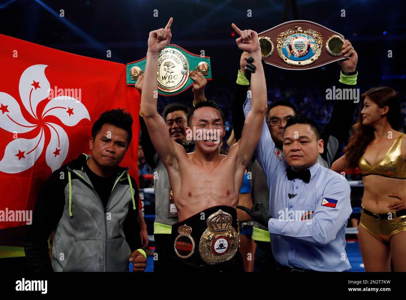 Rex “The Wonder Kid” Tso of Hong Kong, celebrates after winning the WBA ...