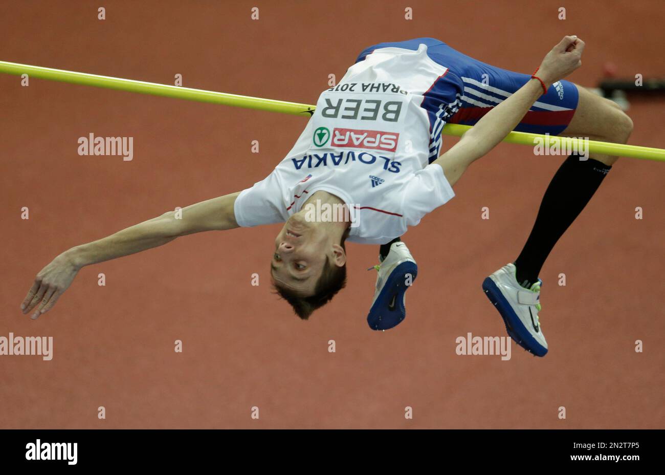 Slovakia's Lukas Beer makes an attempt in the men's high jump ...
