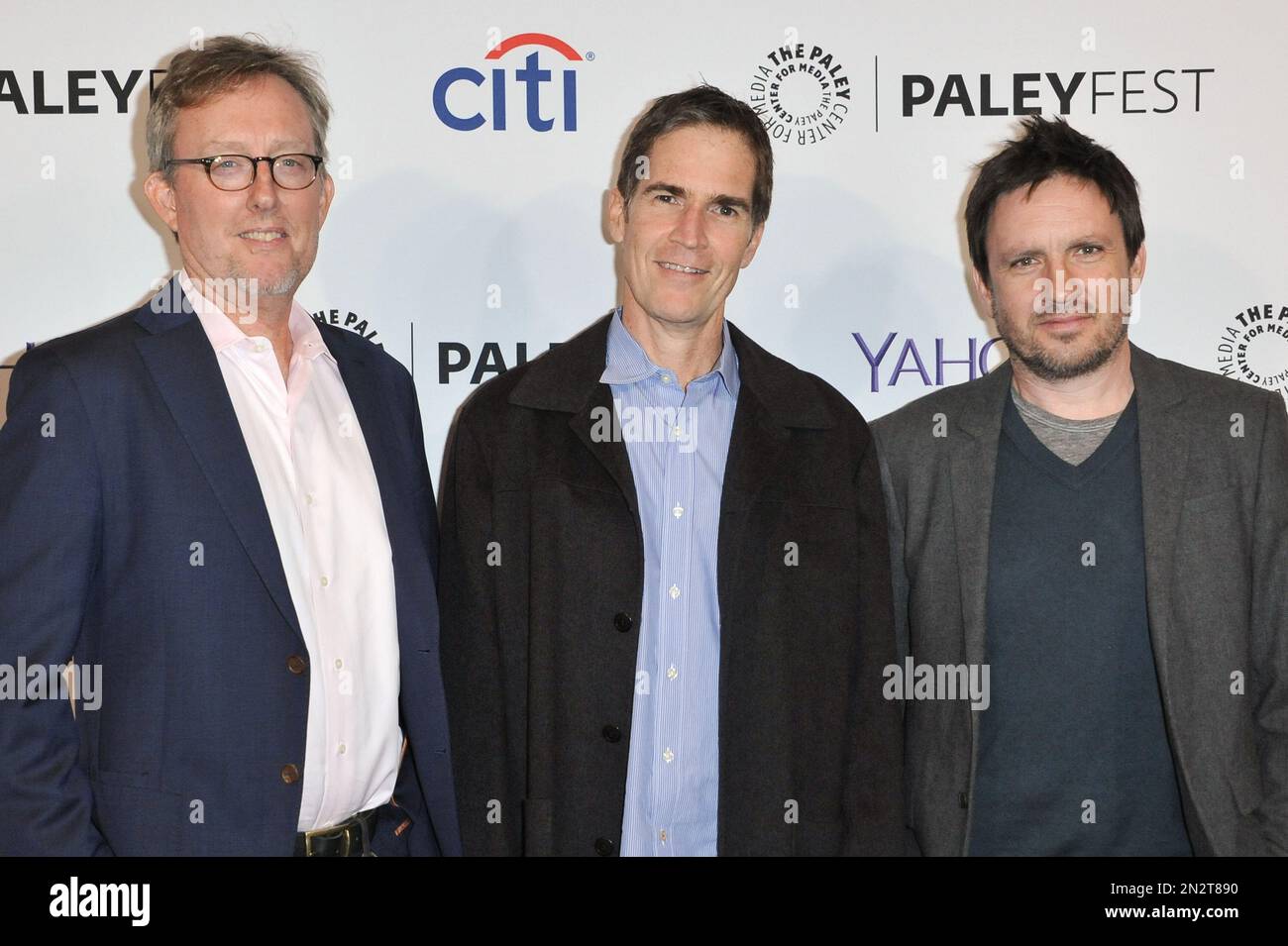 From left, Producers Alex Gansa, Chip Johannessen, and Alex Cary arrive ...