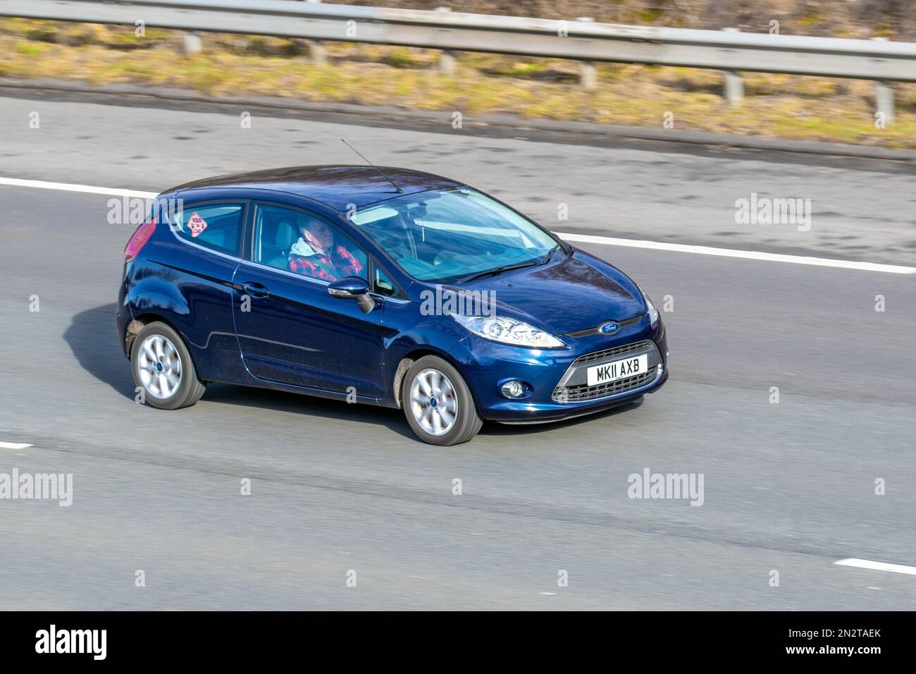 2011 Blue Ford Fiesta Zetec TDCI 70; travelling on the M6 Motorway, UK ...