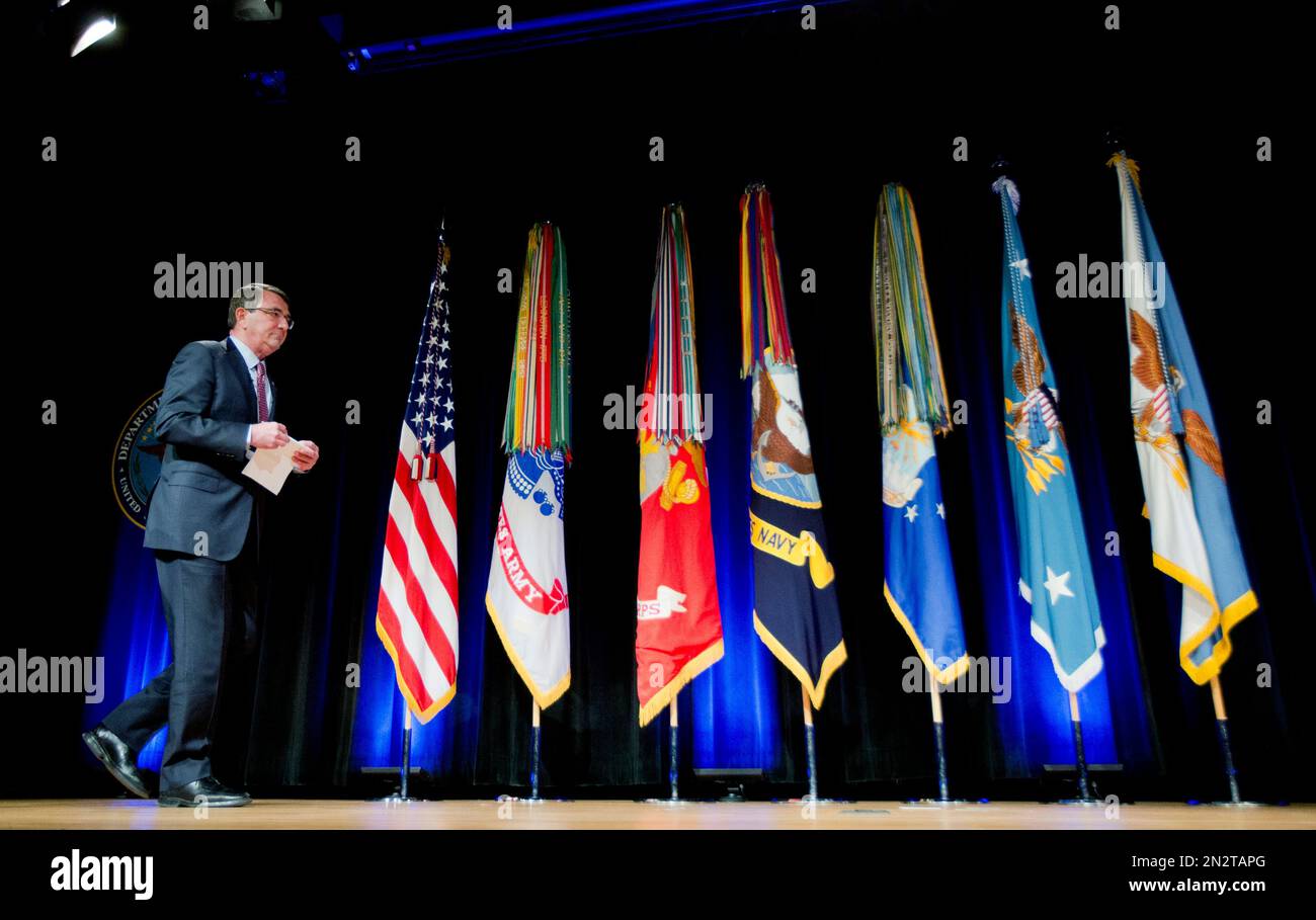 Defense Secretary Ash Carter, walks on the stage after speaking during ...