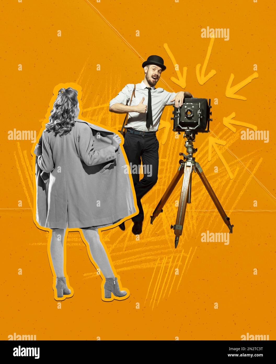 Contemporary art collage. Creative design. Beautiful woman attending ...