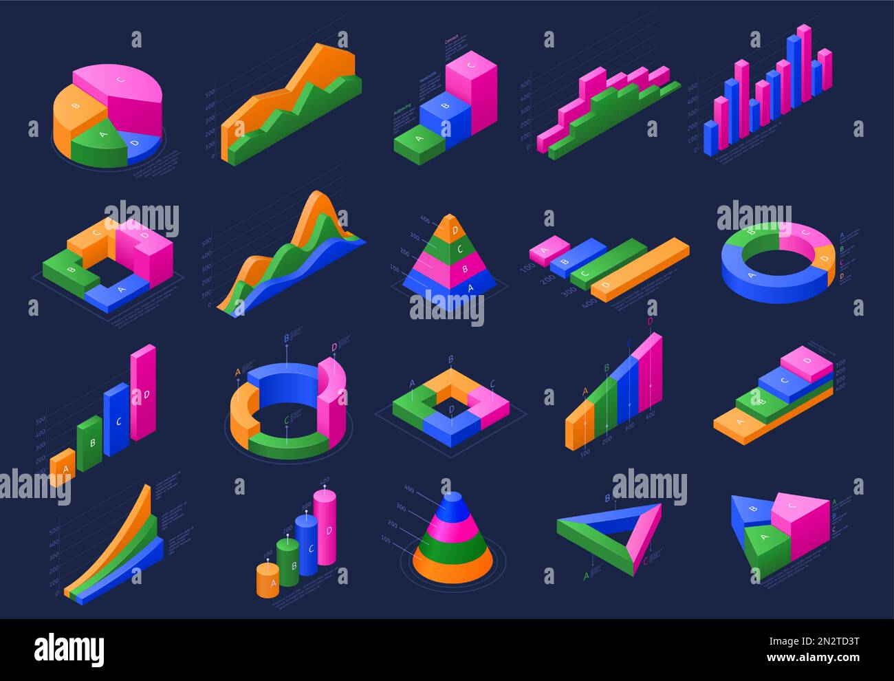 Isometric infographic. Rising chart, pie diagram and statistical data ...