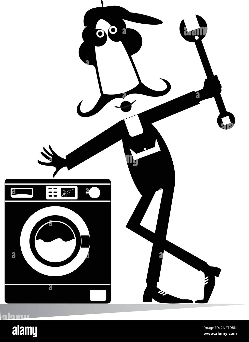 Mechanic Illustration. Comic mechanic has repaired a washing machine ...