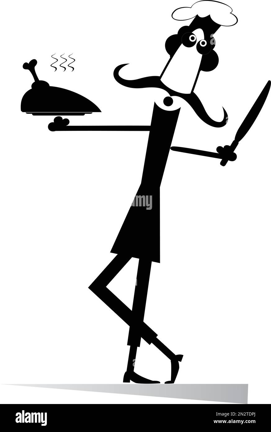 Waiter in restaurant cartoon illustration Black and White Stock Photos ...