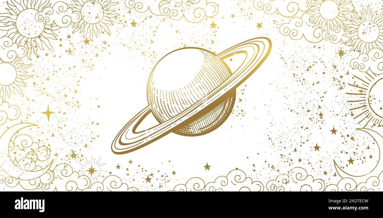 Astrological banner with the planet saturn on a white background with ...