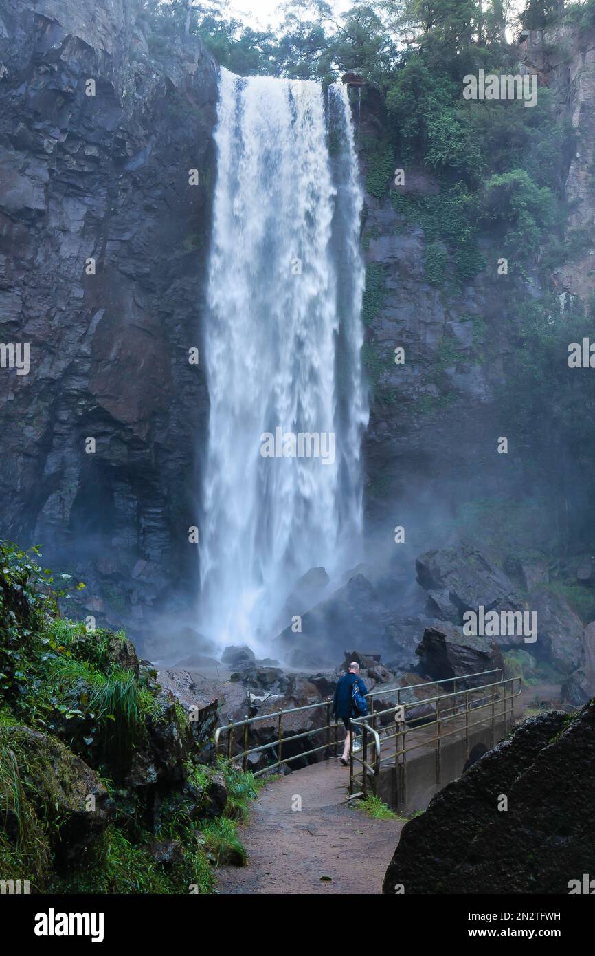 Man crossing a bridge by Queen Mary Falls, Darling Downs, Spring Creek ...