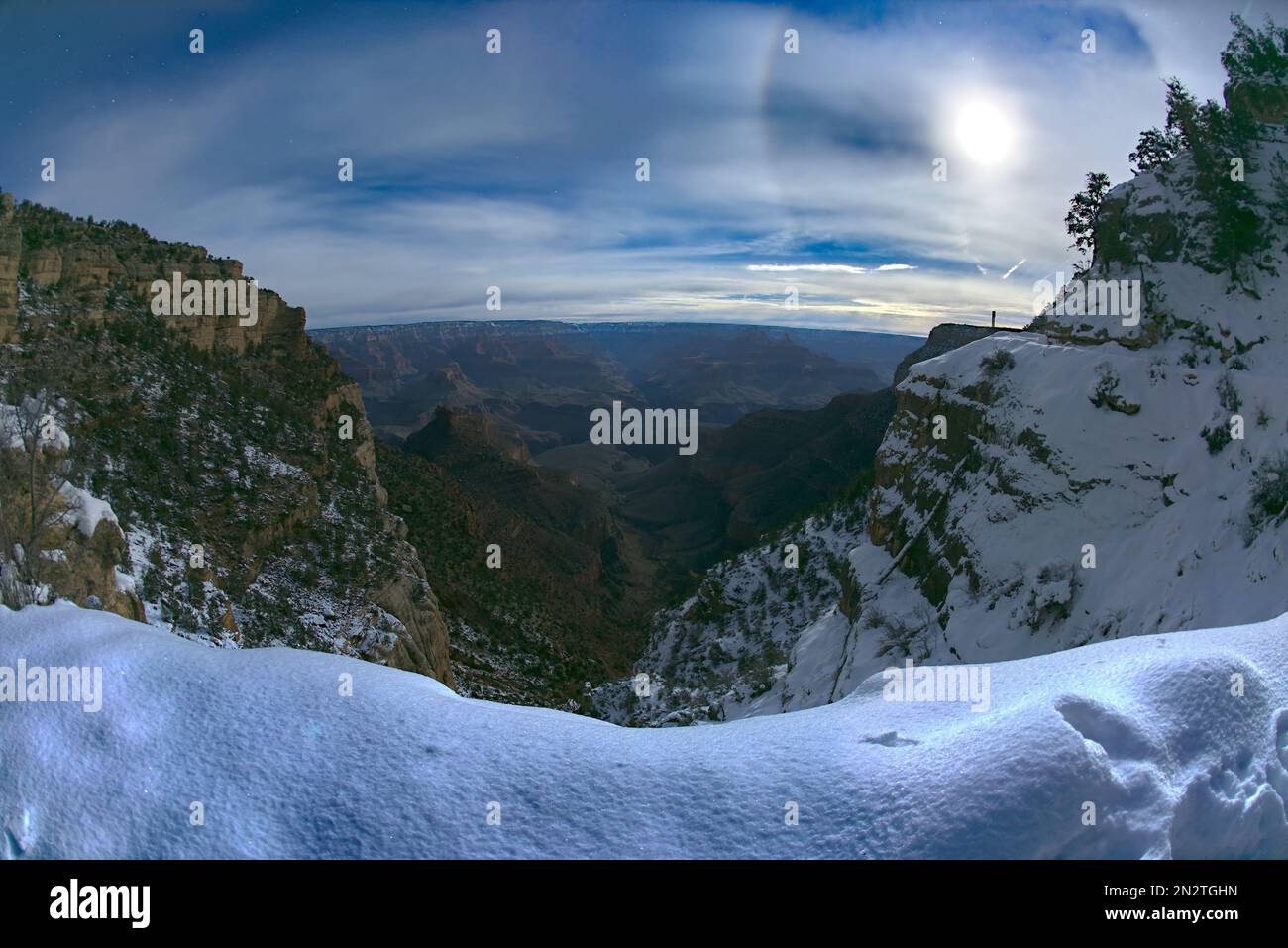 Winter Night Moonlight over Bright Angel Trail, Grand Canyon, Arizona ...