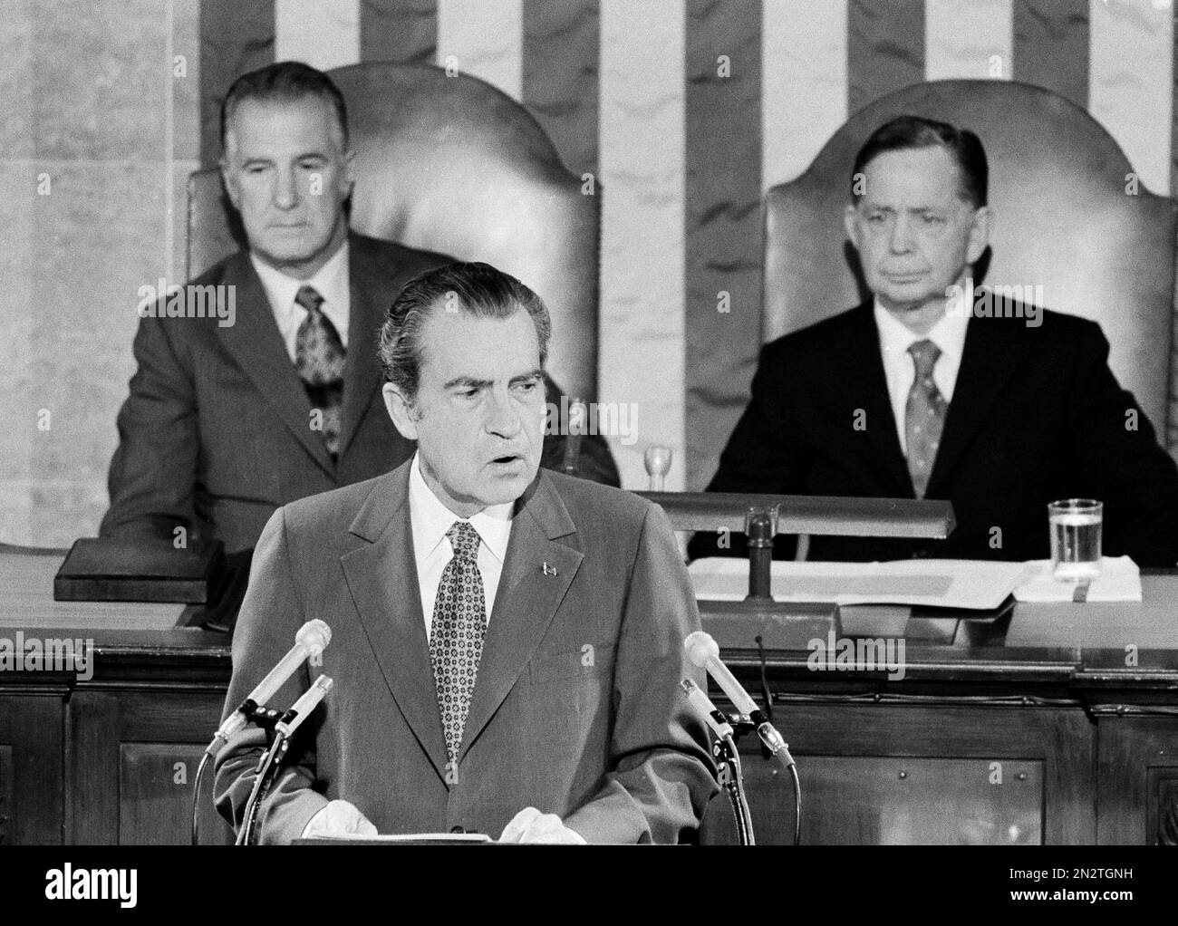 President Richard Nixon addresses a joint session of Congress on his ...