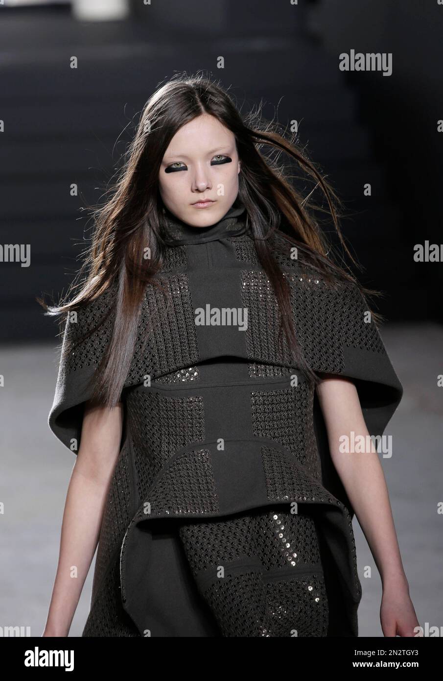 A model wears a creation for American designer Rick Owens' fall-winter ...