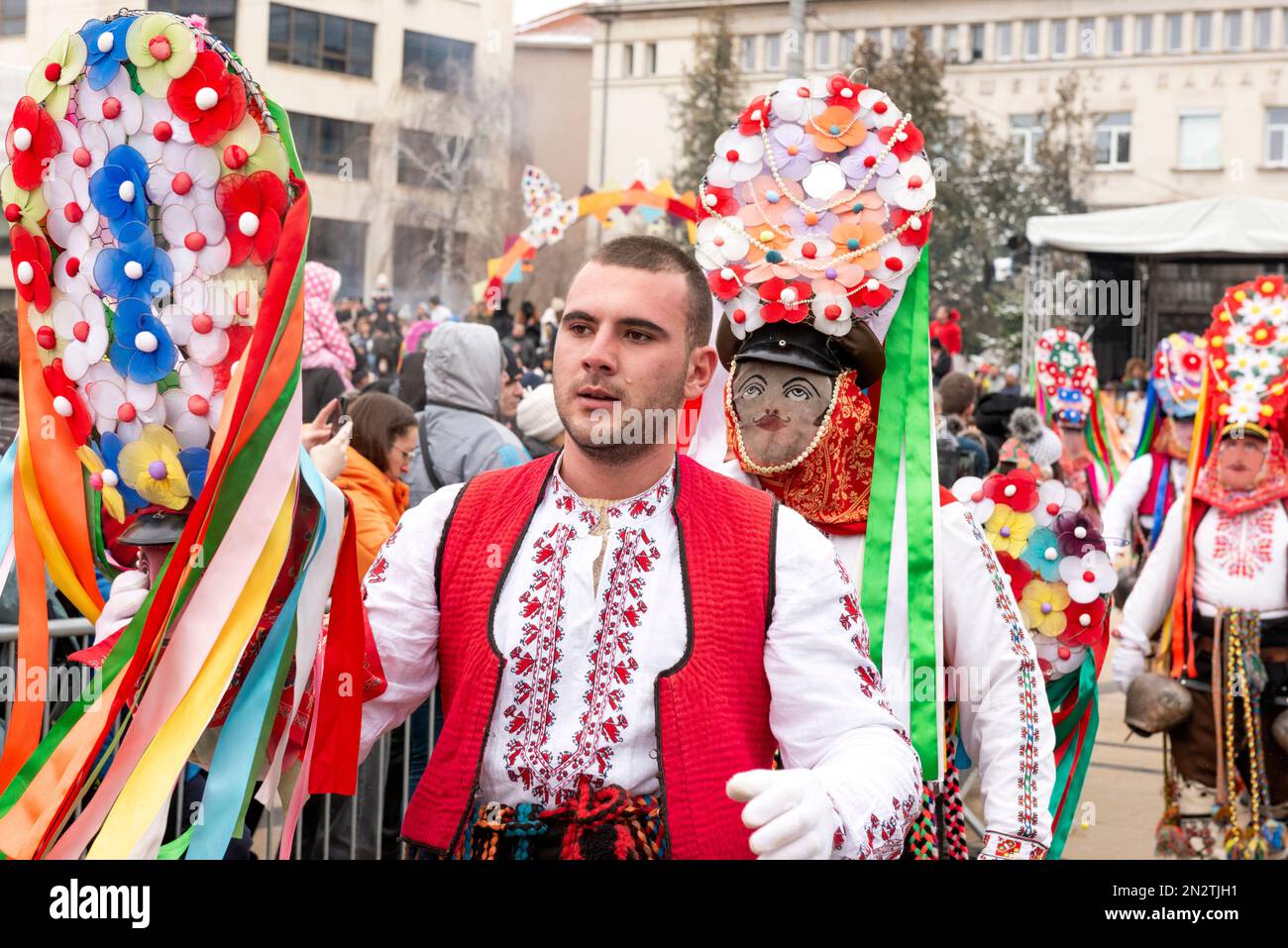 Unmasked Kukeri dancers called Startsi after the show at the Surva ...