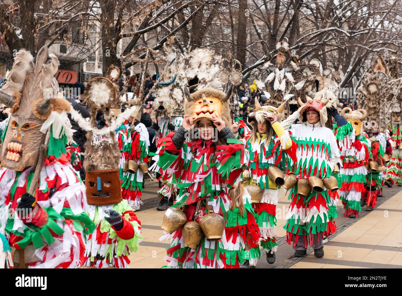 Female Kukeri dancers with colorful cloth costumes from Western ...