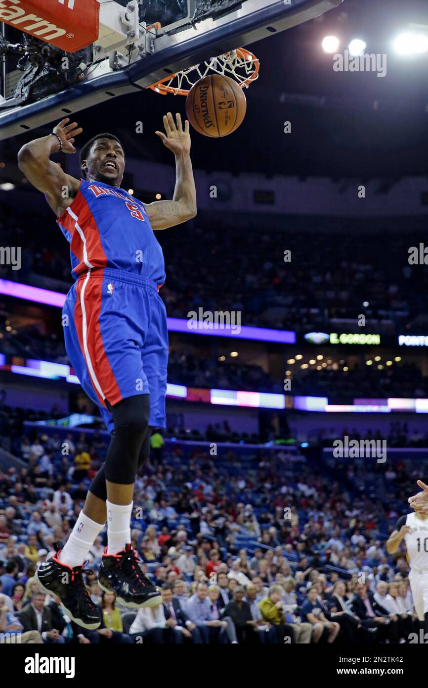 Detroit Pistons guard Kentavious Caldwell-Pope (5) slam dunks in the ...