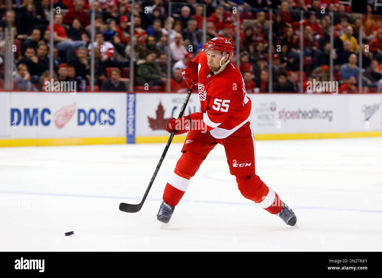 Detroit Red Wings defenseman Niklas Kronwall (55) shoots in overtime ...