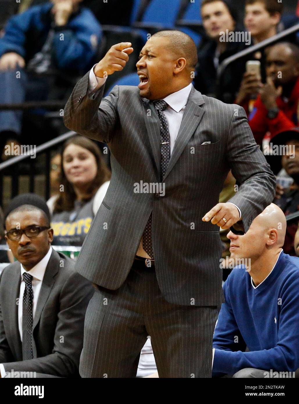 Denver Nuggets interim head coach Melvin Hunt directs his players in ...