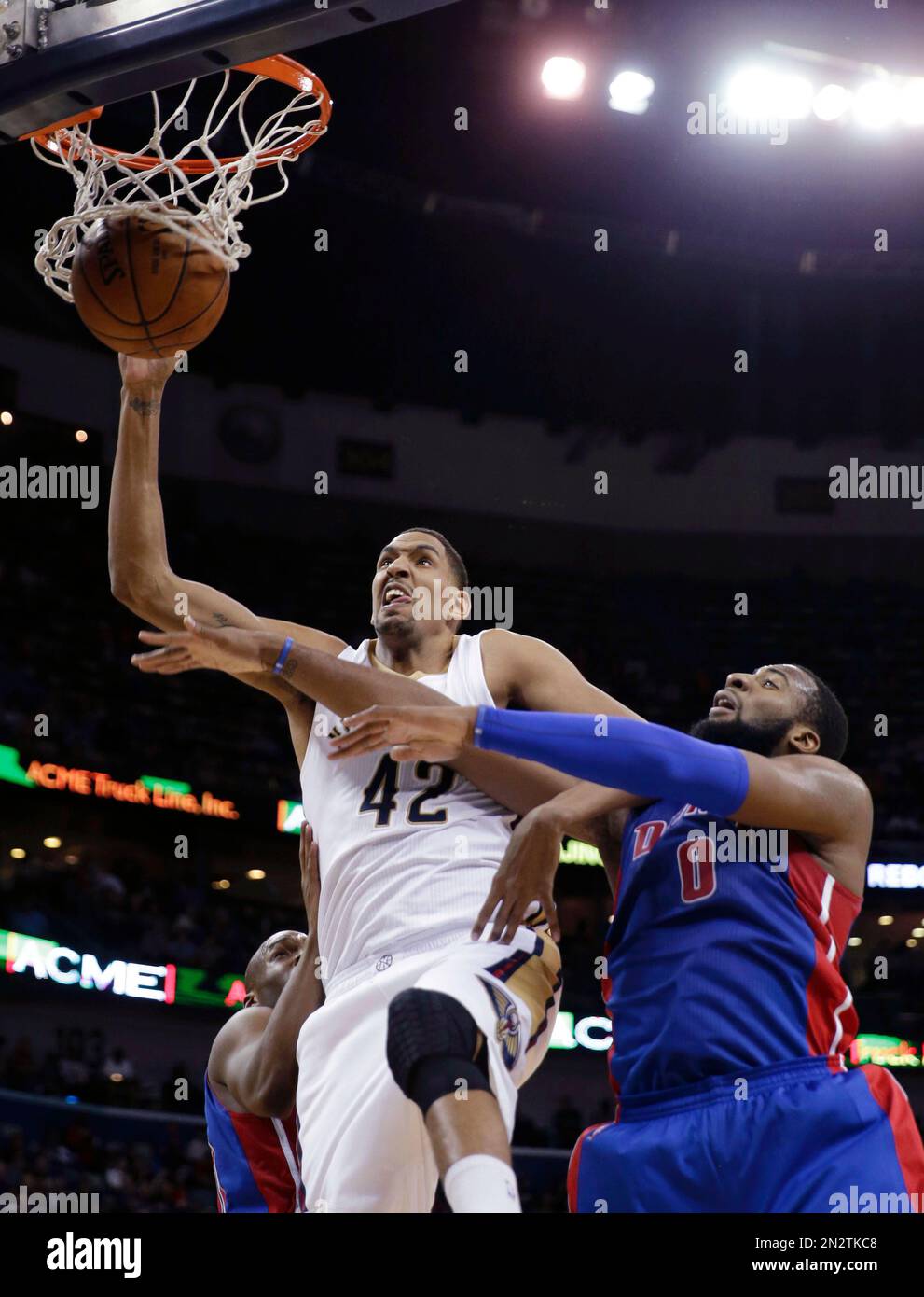 New Orleans Pelicans center Alexis Ajinca (42) dunks next to Detroit ...