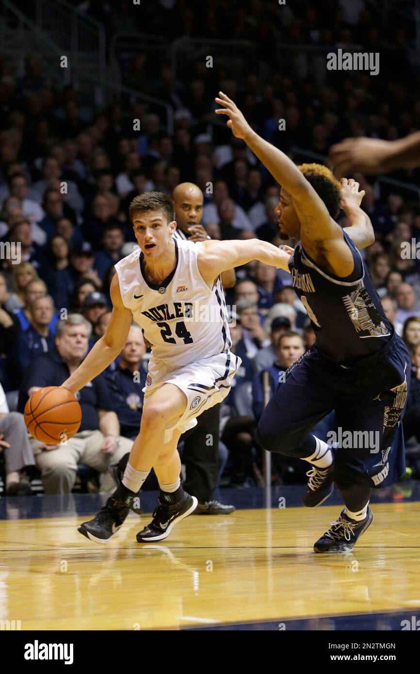 Butler guard Kellen Dunham (24) drives on Georgetown guard D'Vauntes ...