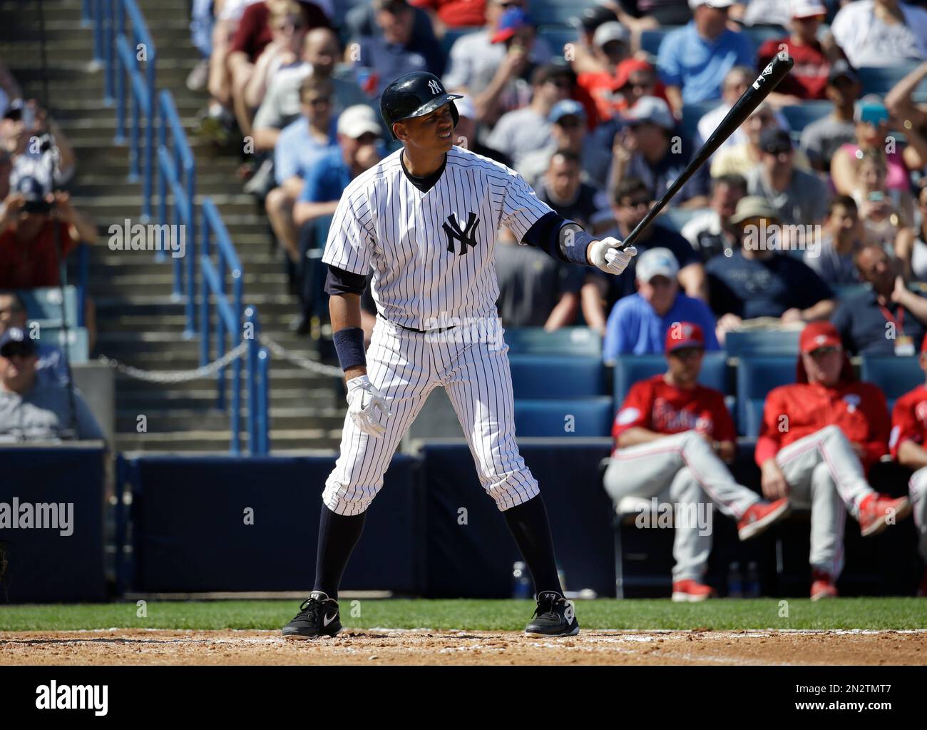 New York Yankees' Alex Rodriguez bats during a spring training baseball ...
