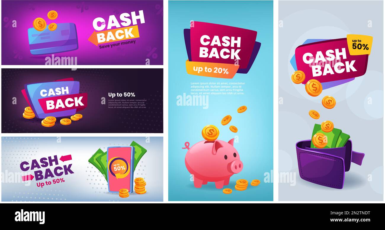Cash back service banner. Money refund offer, shopping promotion flyer ...
