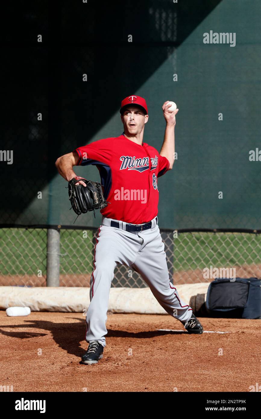 Minnesota Twins pitcher Taylor Rogers throws during a bullpen session ...