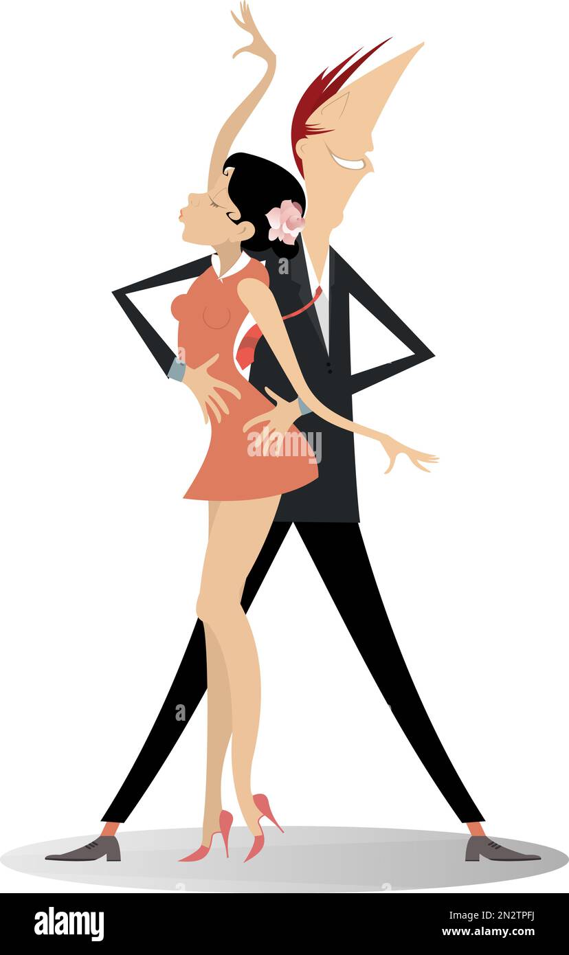 Romantic dancing young couple isolated. Funny dancing man and woman ...