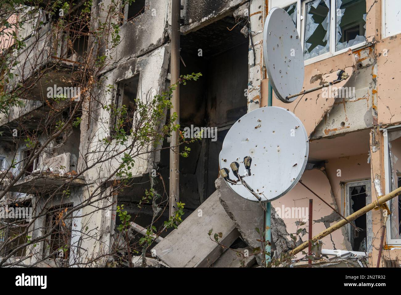 Residential building destroyed by shelling. War in Ukraine. Russian ...
