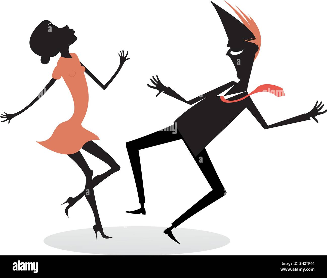 Dancing young couple silhouette illustration isolated. Romantic dancing ...