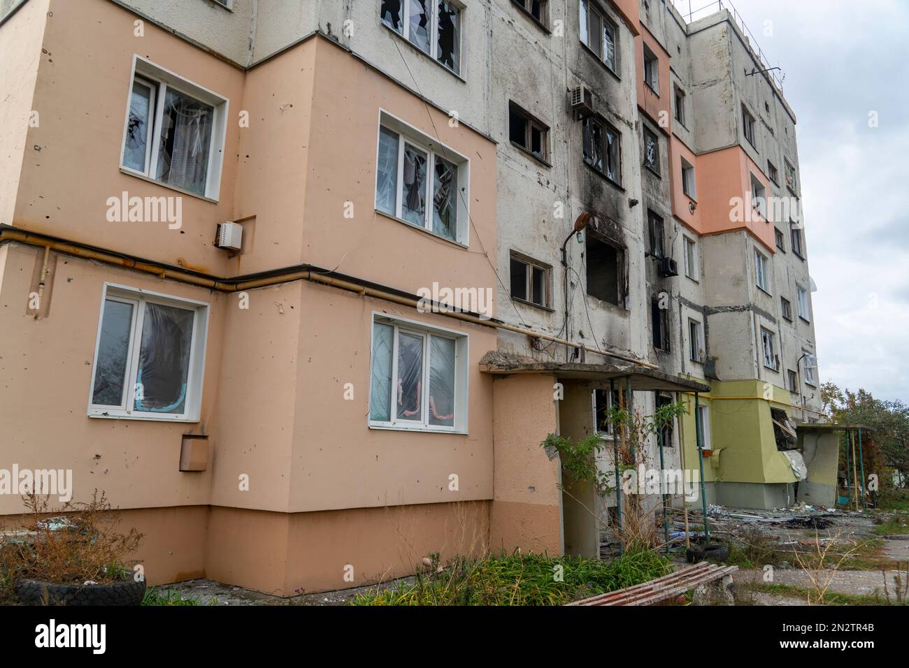 Residential building destroyed by shelling. War in Ukraine. Russian ...