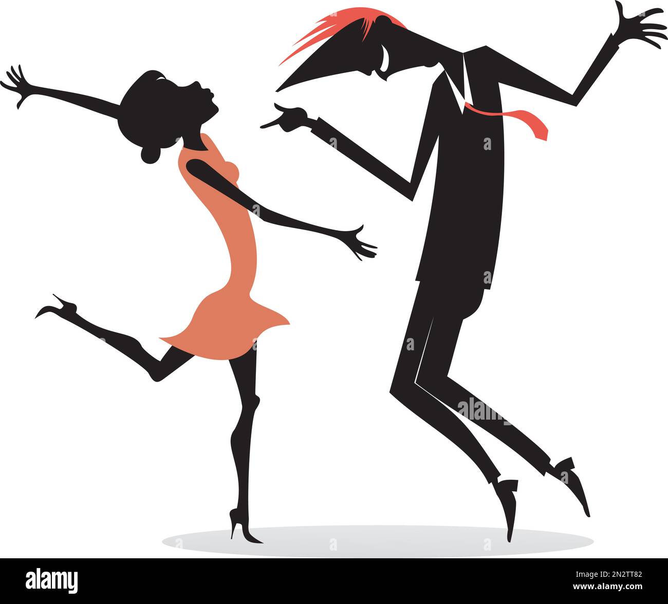 Dancing young couple silhouette illustration isolated. Romantic dancing ...