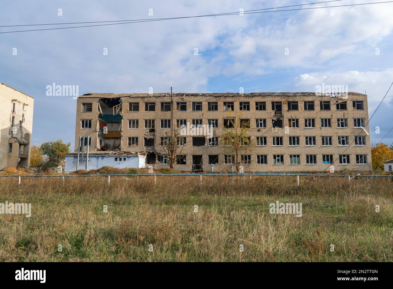 Residential building destroyed by shelling. War in Ukraine. Russian ...