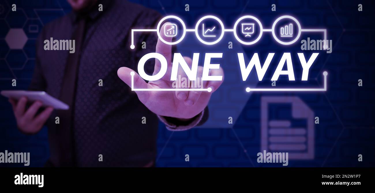 Hand writing sign One Way, Internet Concept Only direction Street sign ...