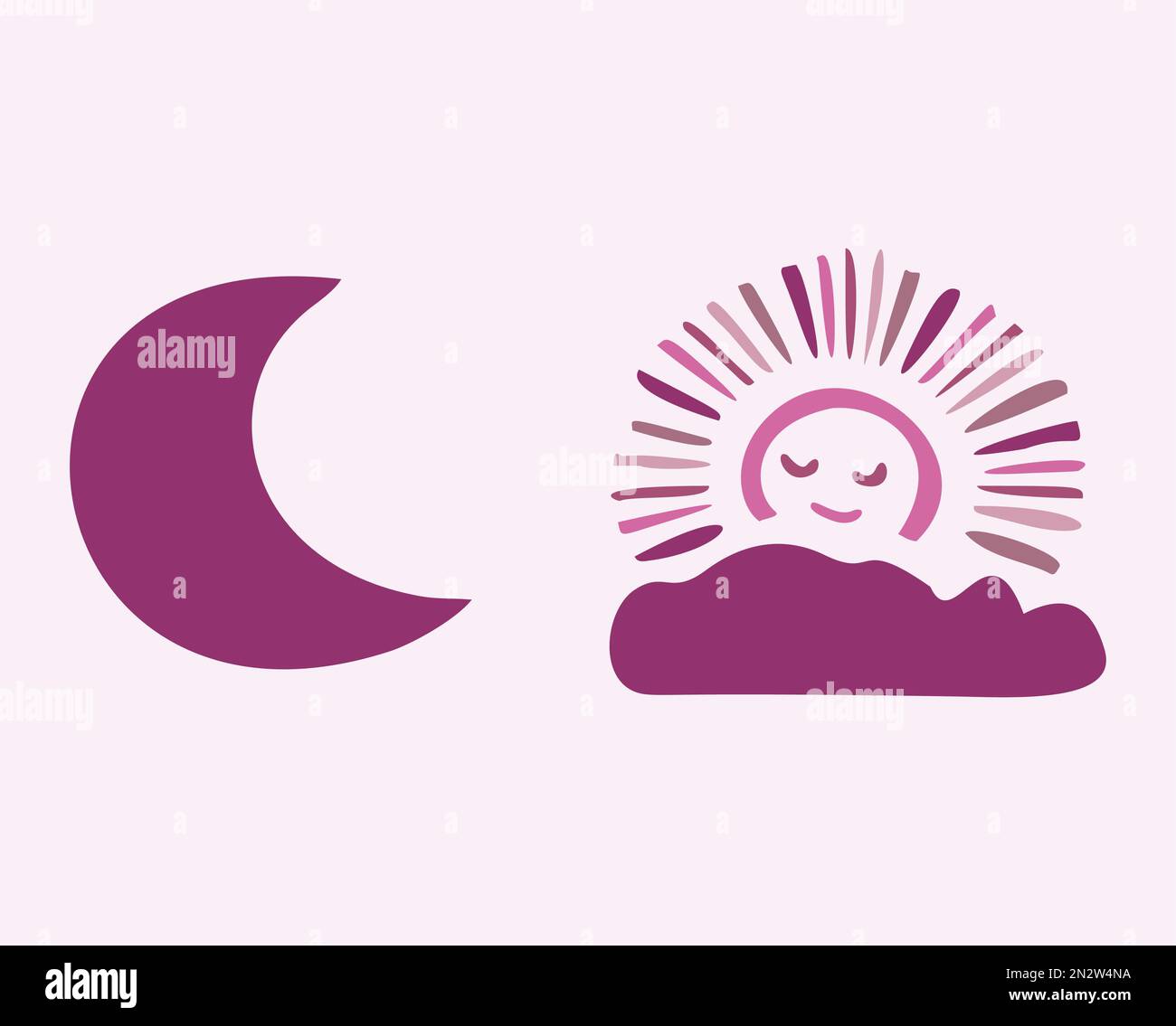Cute whimsical sun and moon set of vector motifs. Illustration of night ...