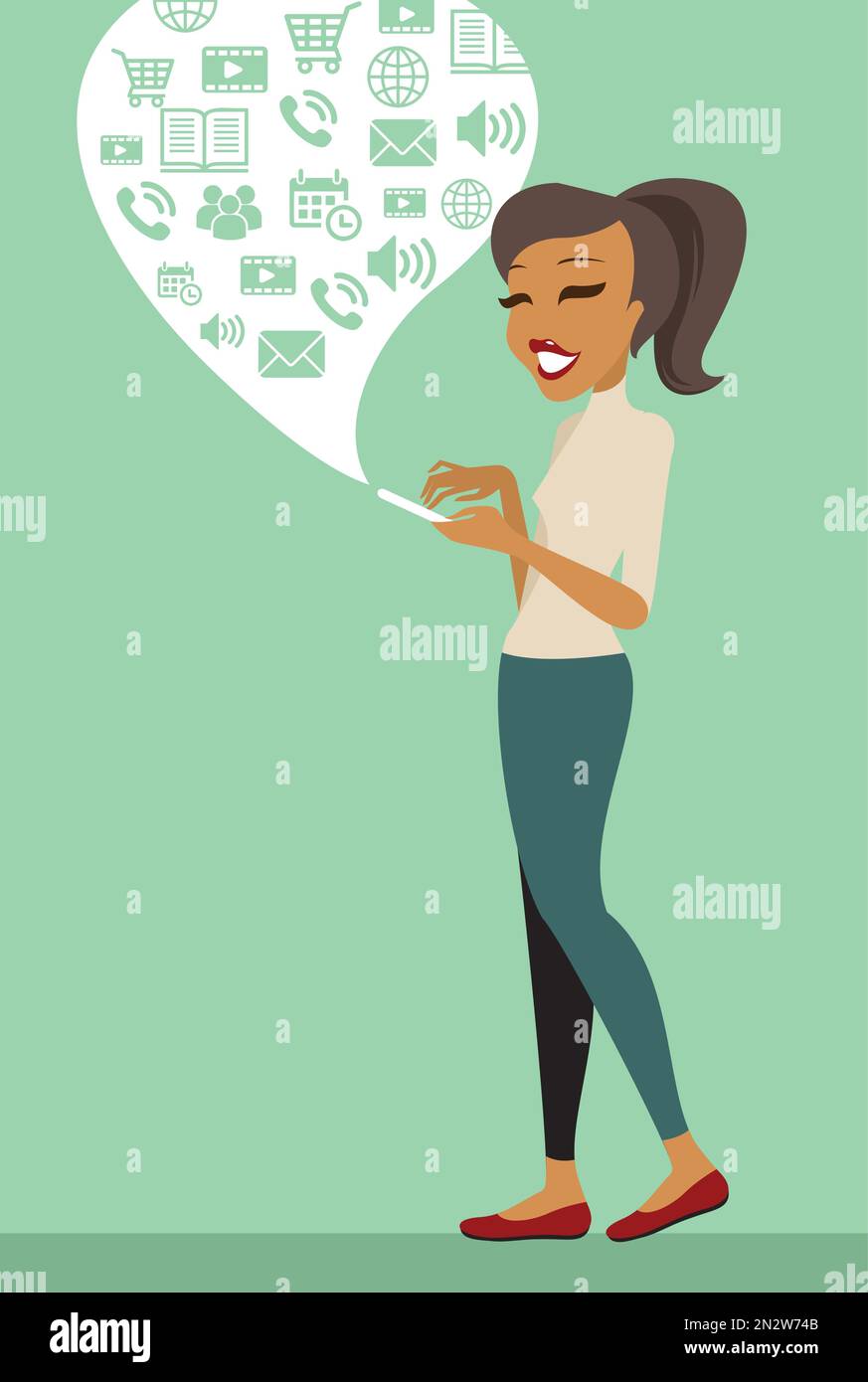Young woman using smartphone flat vector illustration Stock Vector ...