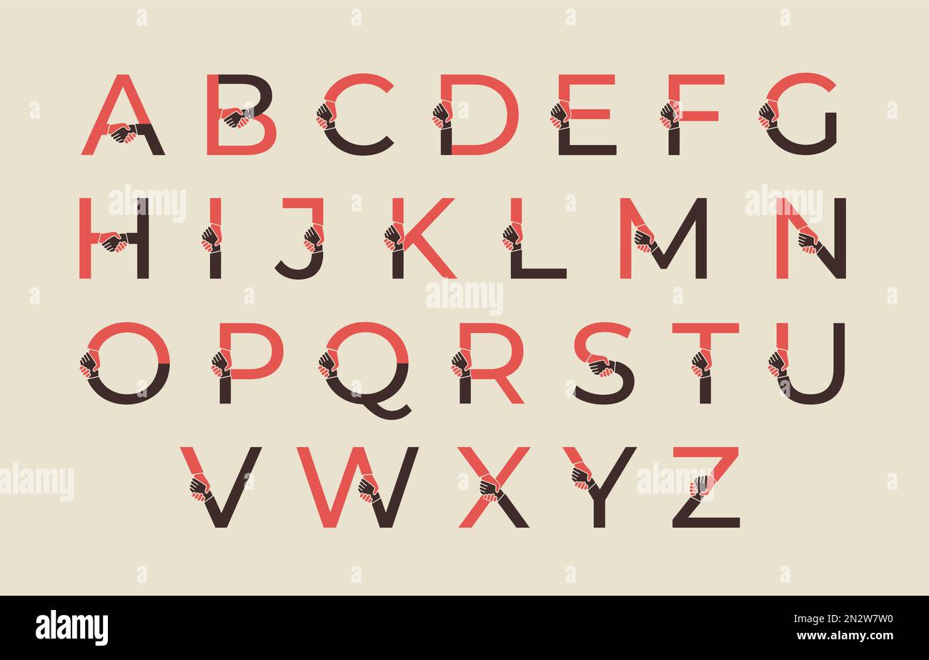 Handshake font. Corporate emblem alphabet with parts of letter shake ...