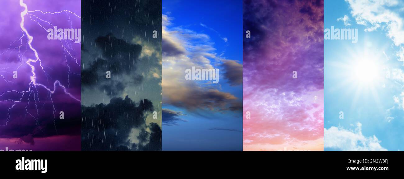 Photos of sky during different weather, collage. Banner design Stock ...