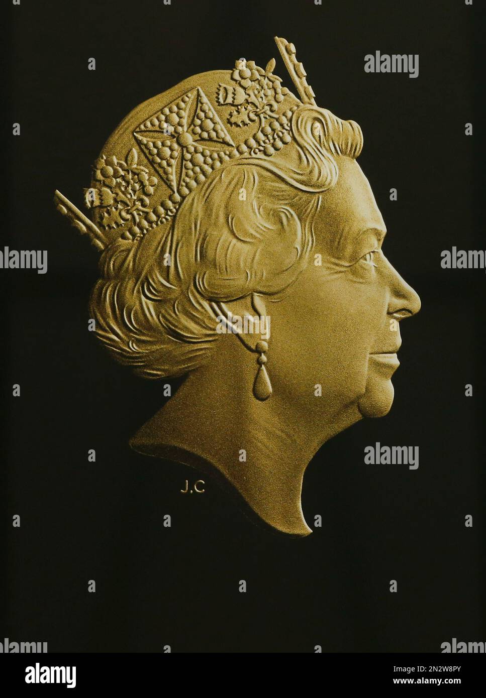 The new portrait of Britain's Queen Elizabeth II is displayed at the ...