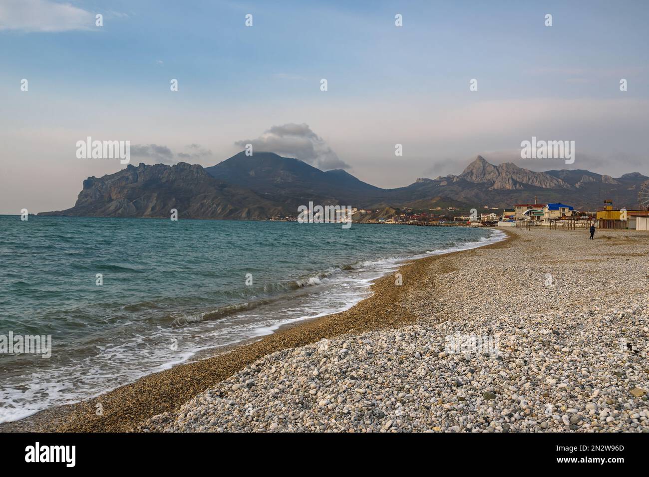 Empty pebble beach in spring in Koktebel. Crimea Stock Photo - Alamy