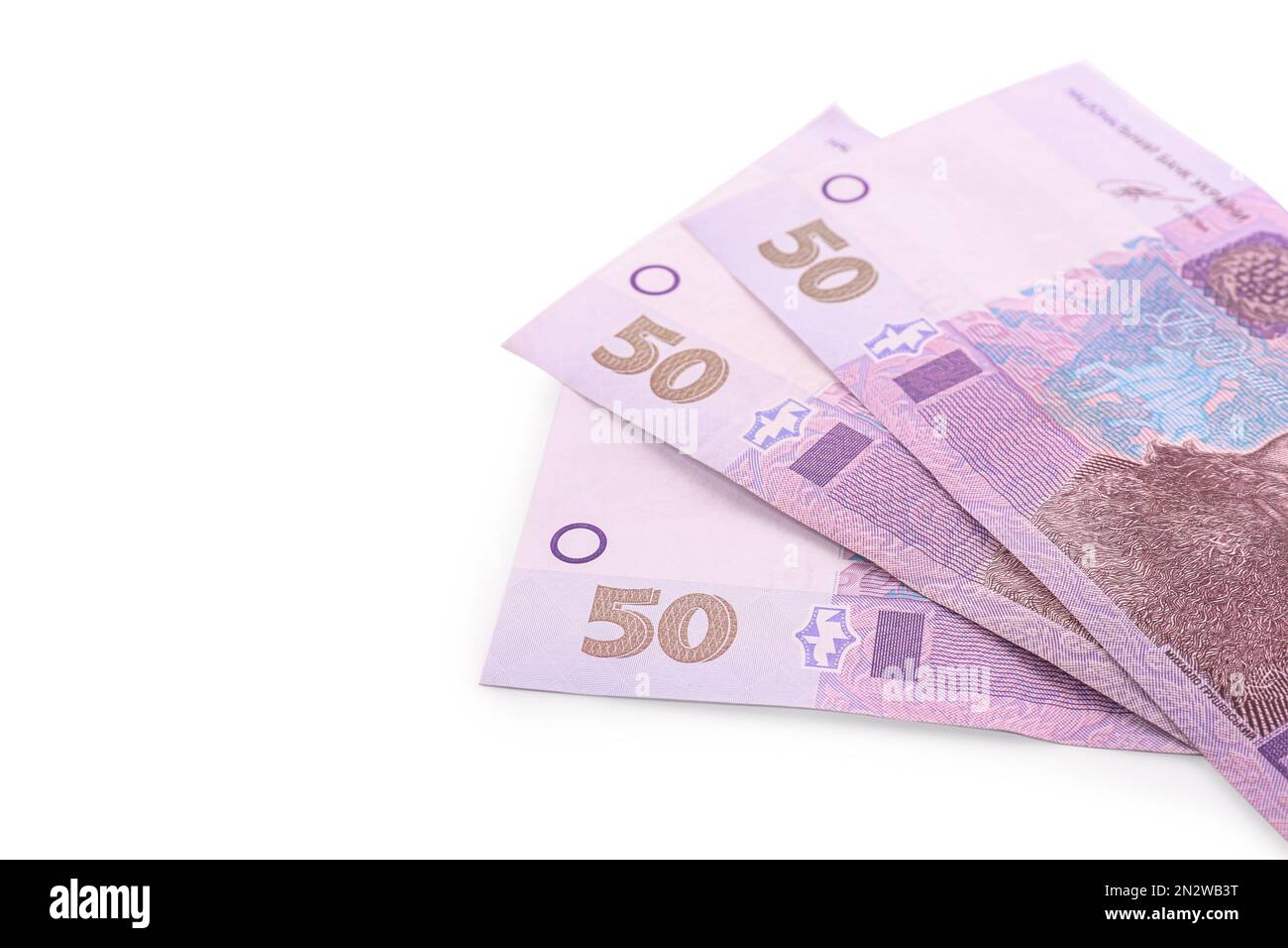 50 Ukrainian Hryvnia banknotes on white background Stock Photo - Alamy